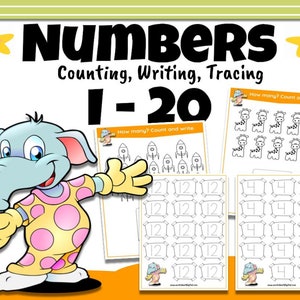 Number Tracing Practice 1-20 Counting, Tracing Writing Worksheet ...