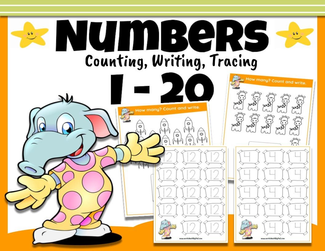 Number Tracing Practice 1-20 Counting, Tracing Writing Worksheet ...