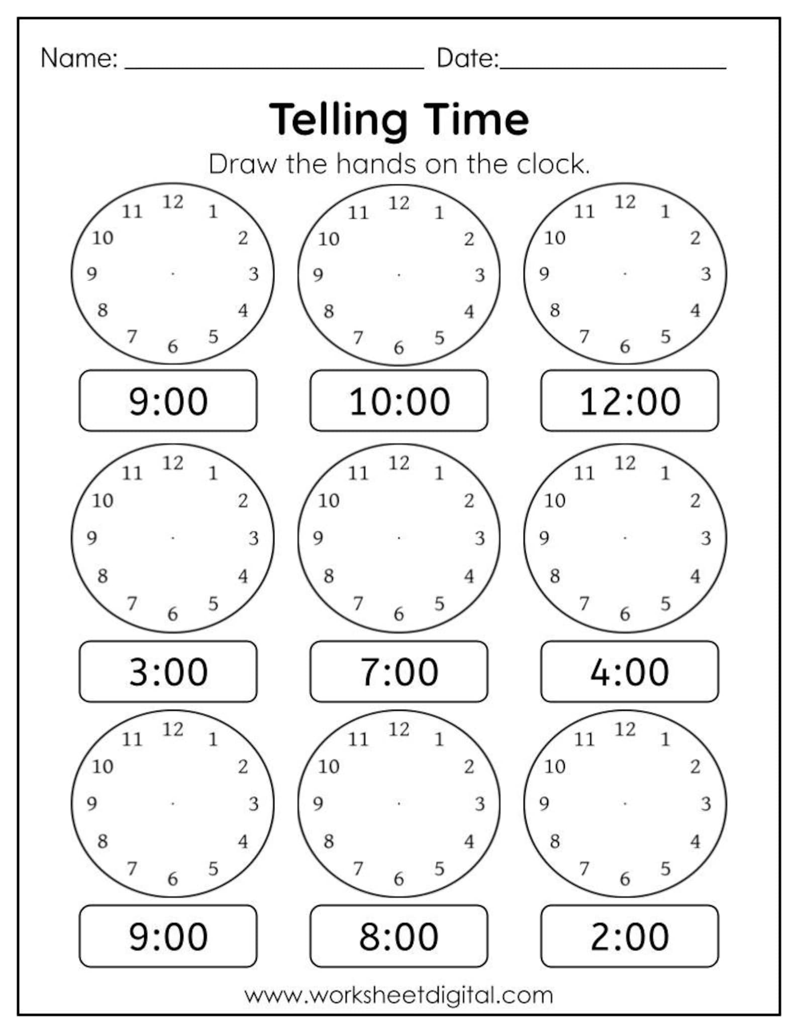 Telling Time Worksheet: Digital & Analog Clock Practice (PDF) - Etsy