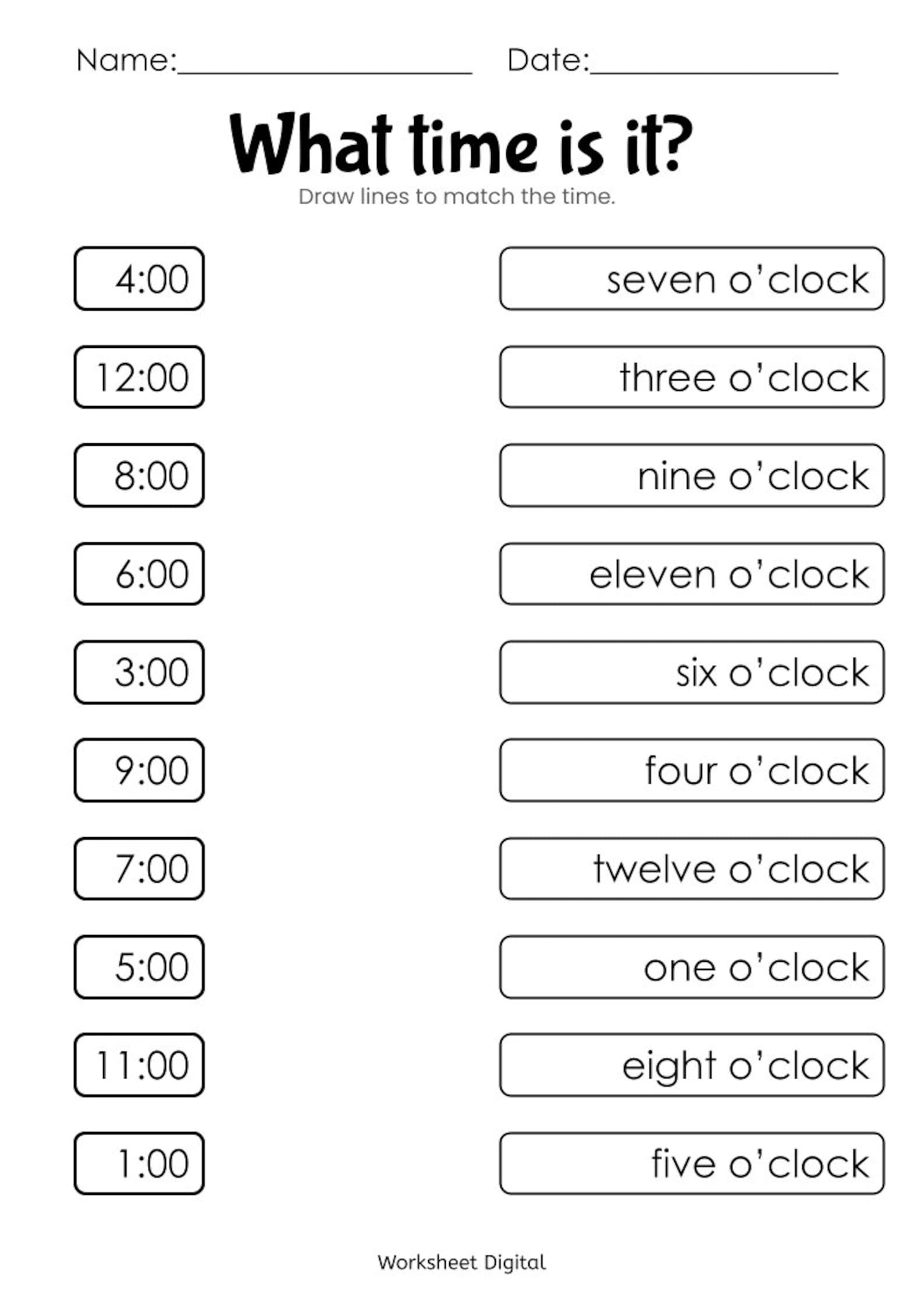 Telling Time Hour Clock Printable, Educational Prints, Kindergarten ...
