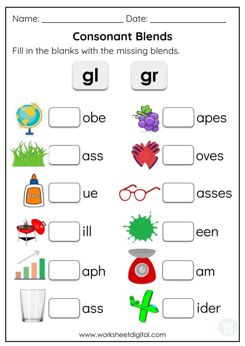 Consonant Blends Worksheets for Kindergarten Preschool Homeschool ...