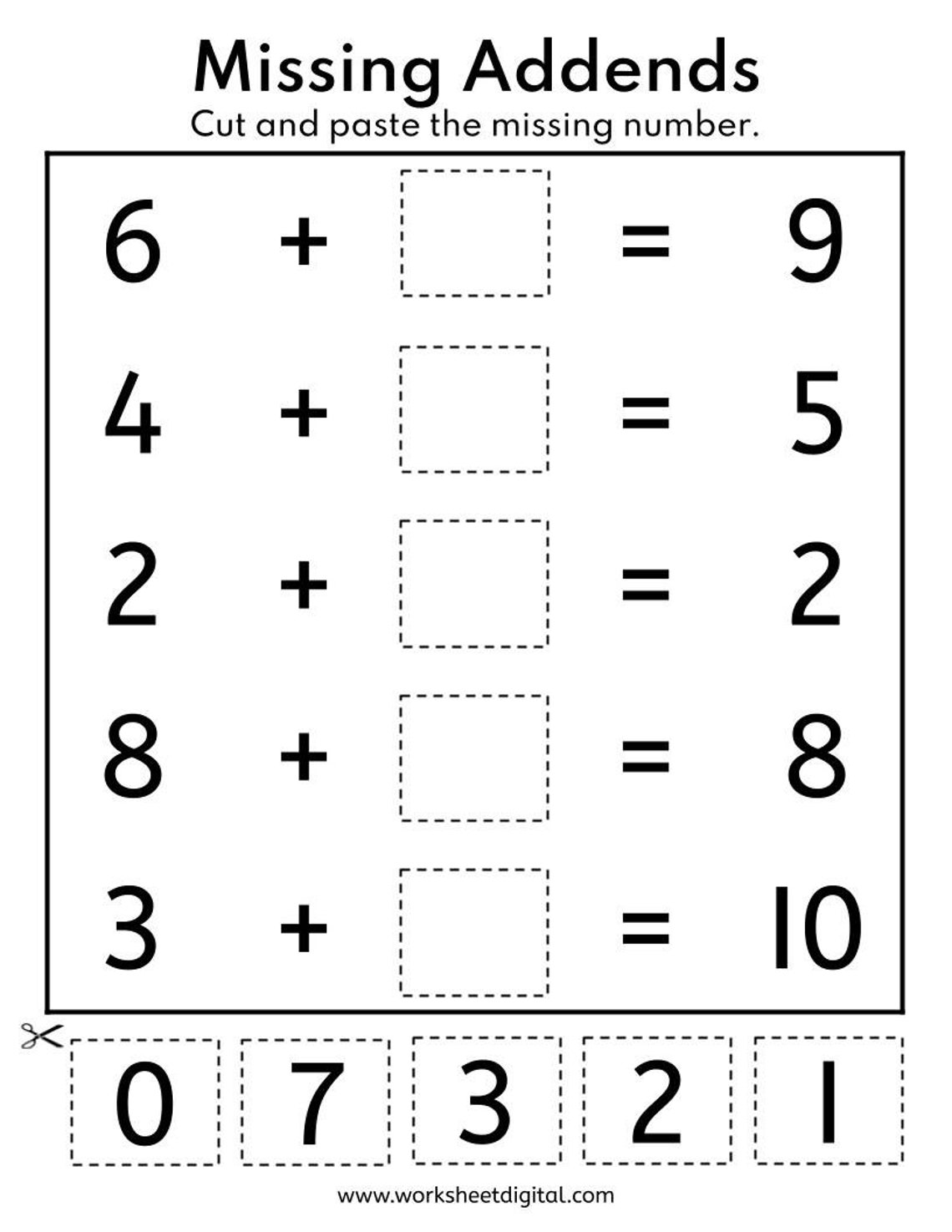 Missing Addends Worksheets: Kindergarten-2nd Grade Math (PDF) - Etsy