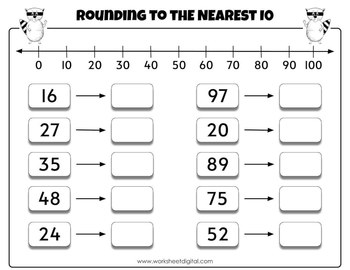 Rounding to Nearest 10 Math Worksheet: Grades 1-3 (PDF) - Etsy
