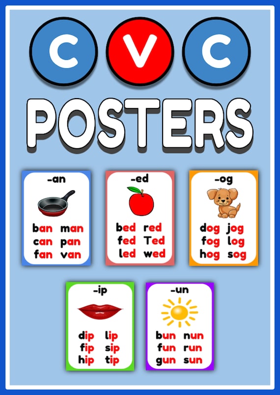 CVC Words Family Poster Short Vowels Kindergarten Preschool | Etsy