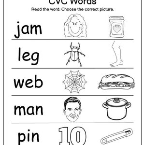 CVC Words Phonics Worksheets: Kindergarten Read & Choose (digital ...
