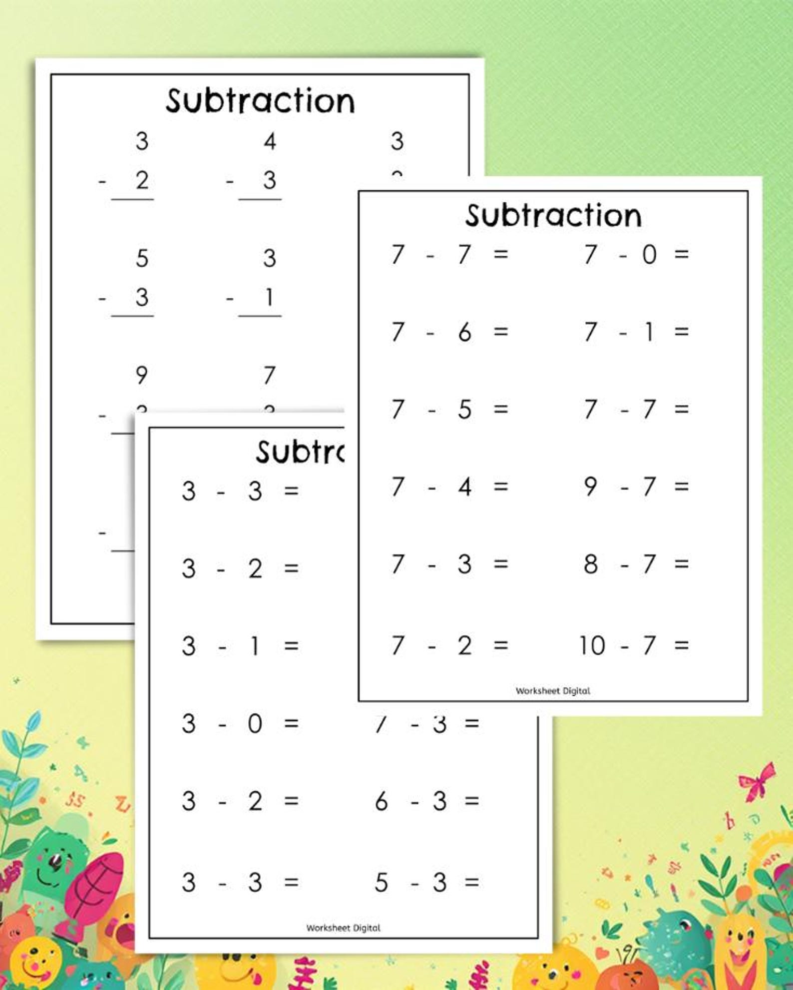 20 Printable Subtraction Worksheets Numbers 1-10 for Preschool ...