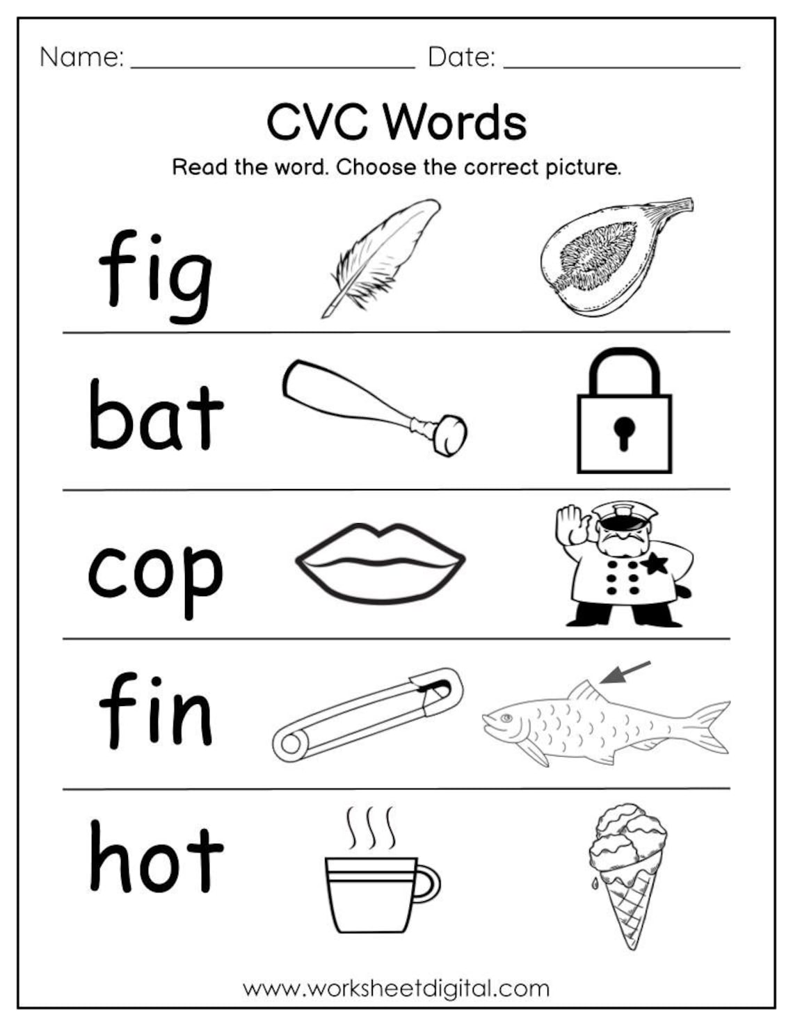 CVC Words Phonics Worksheets: Kindergarten Read & Choose (digital ...