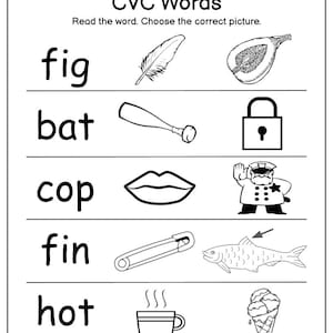 CVC Words Phonics Worksheets: Kindergarten Read & Choose (digital ...