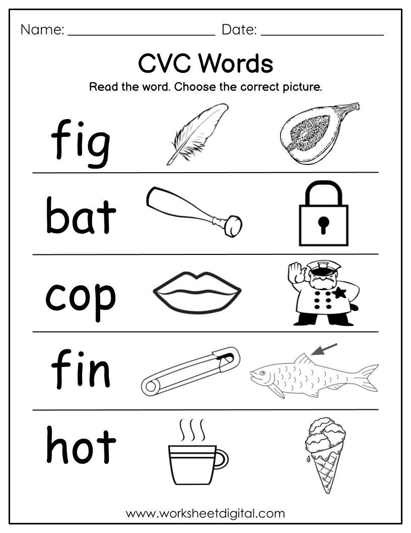 Phonics Worksheets, CVC Read the Words for Kindergarten, First Grade ...