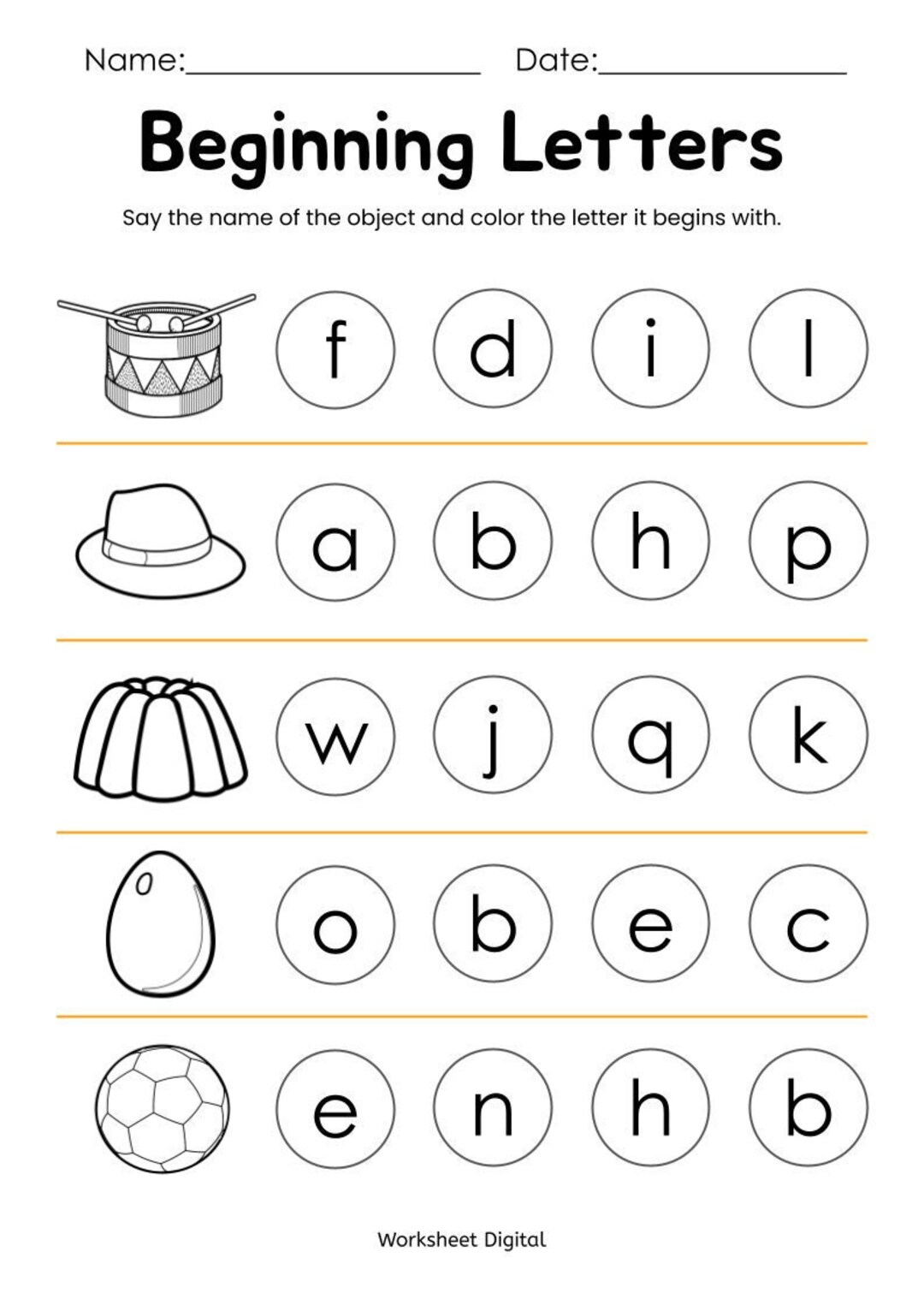 10 Printable Beginning Letters Worksheets for Kindergarten - Etsy