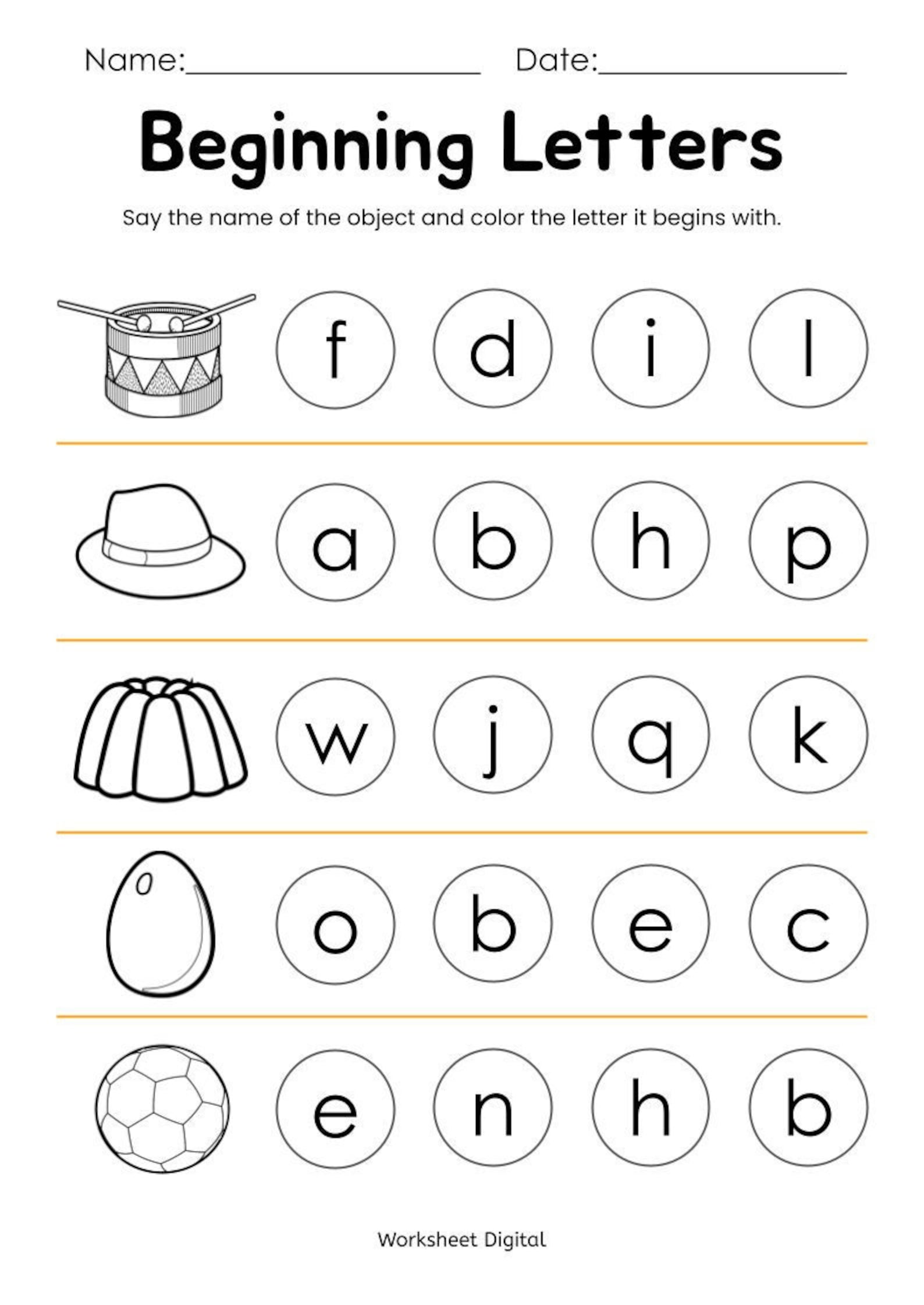 10 Printable Beginning Letters Worksheets for Kindergarten Preschool ...