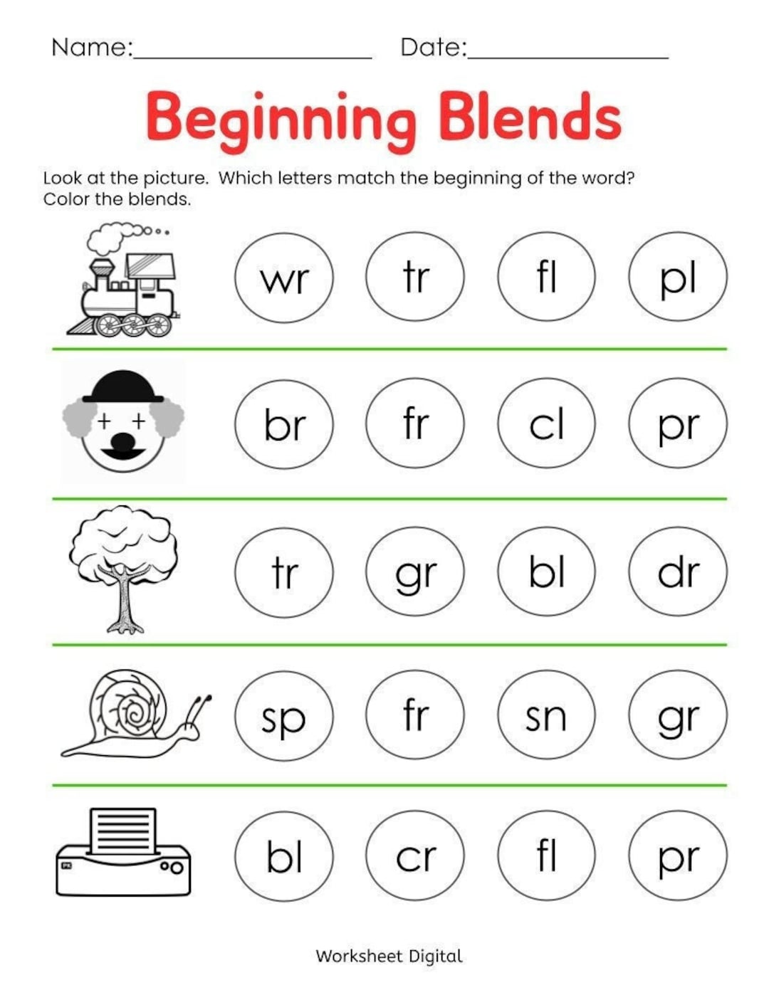 Worksheets Beginning Blends
