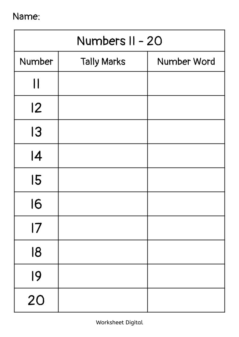 Numbers 1 20 Number Words and Tally Marks Printable - Etsy Canada