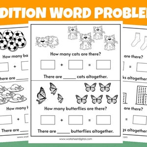 Kindergarten First Grade Math Worksheets Addition Word Problems ...