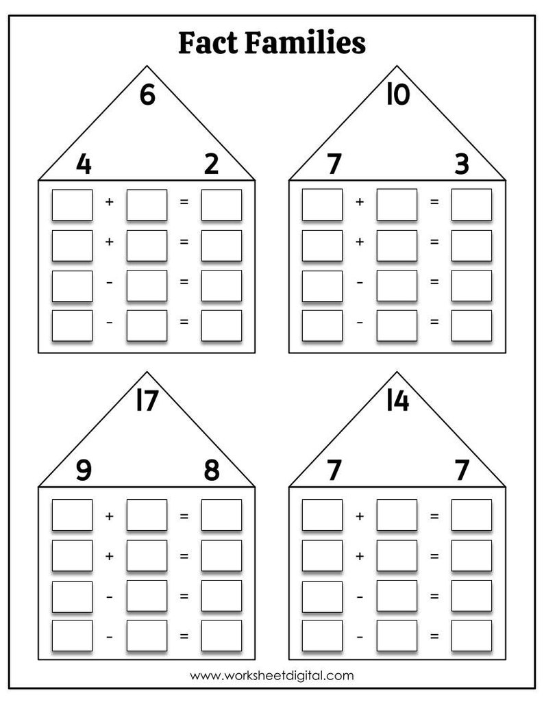 Number Fact Families Worksheet: Addition & Subtraction to 20 (digital ...