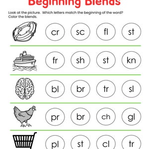 Beginning Blends Worksheets, Kindergarten Preschool (printable PDF) - Etsy