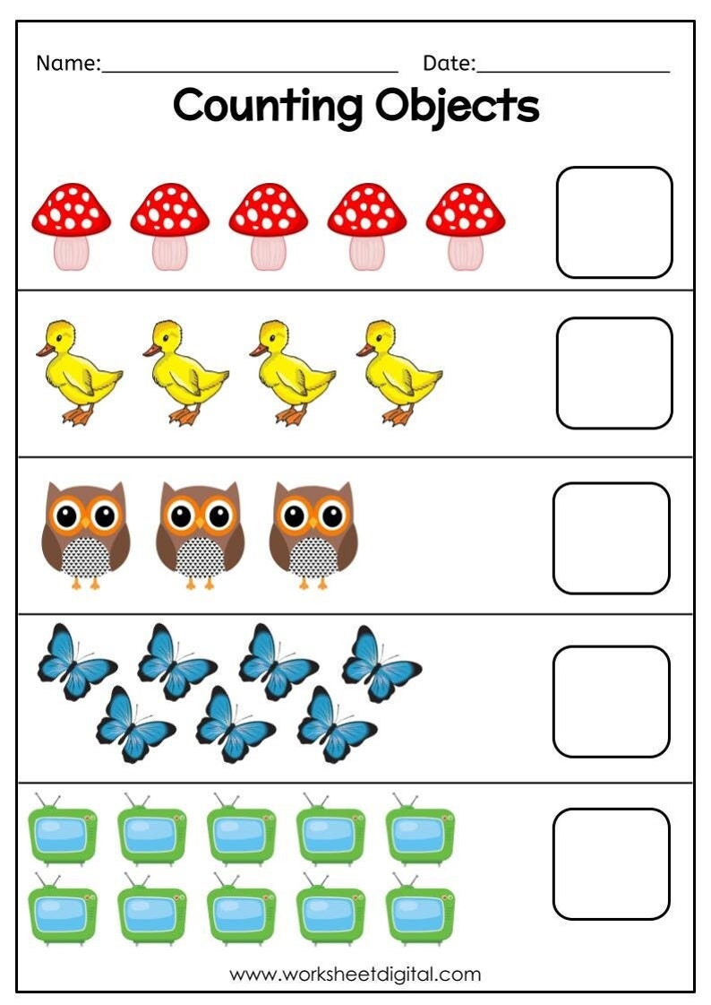 Buy Counting Objects 1-20 Worksheet: Homeschool Kindergarten (PDF Pattern) Online in India - Etsy