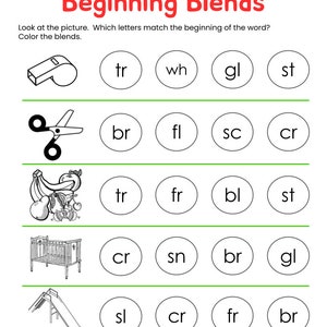 Beginning Blends Worksheets, Kindergarten Preschool (printable PDF) - Etsy