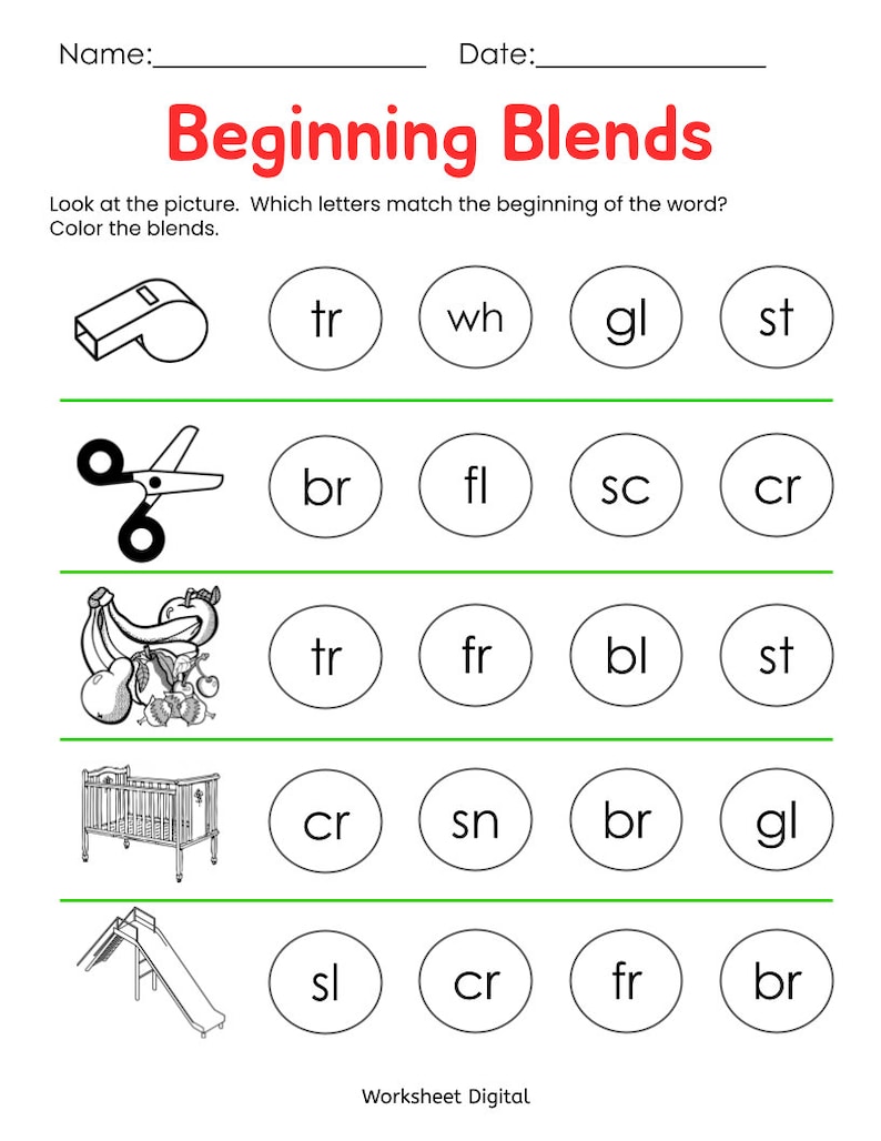 Beginning Blends Worksheets, Kindergarten Preschool (printable PDF) - Etsy