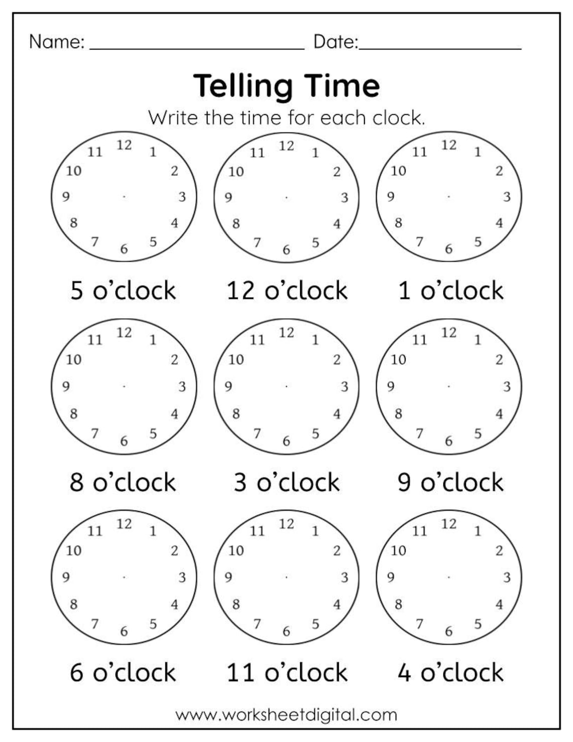 Telling Time Worksheet: Digital & Analog Clock Practice (PDF) - Etsy