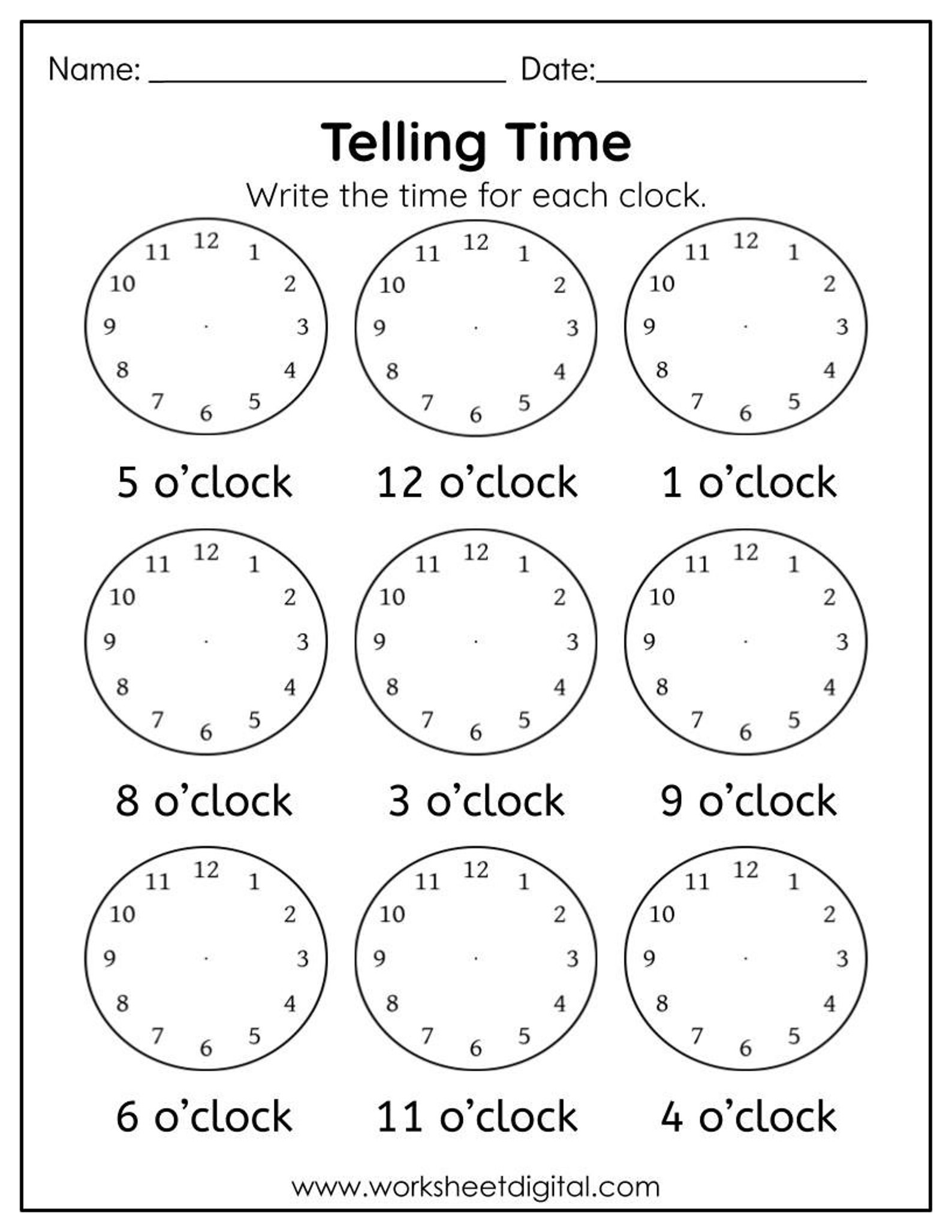 16-telling-time-to-the-hour-worksheet-kindergarten-first-grade