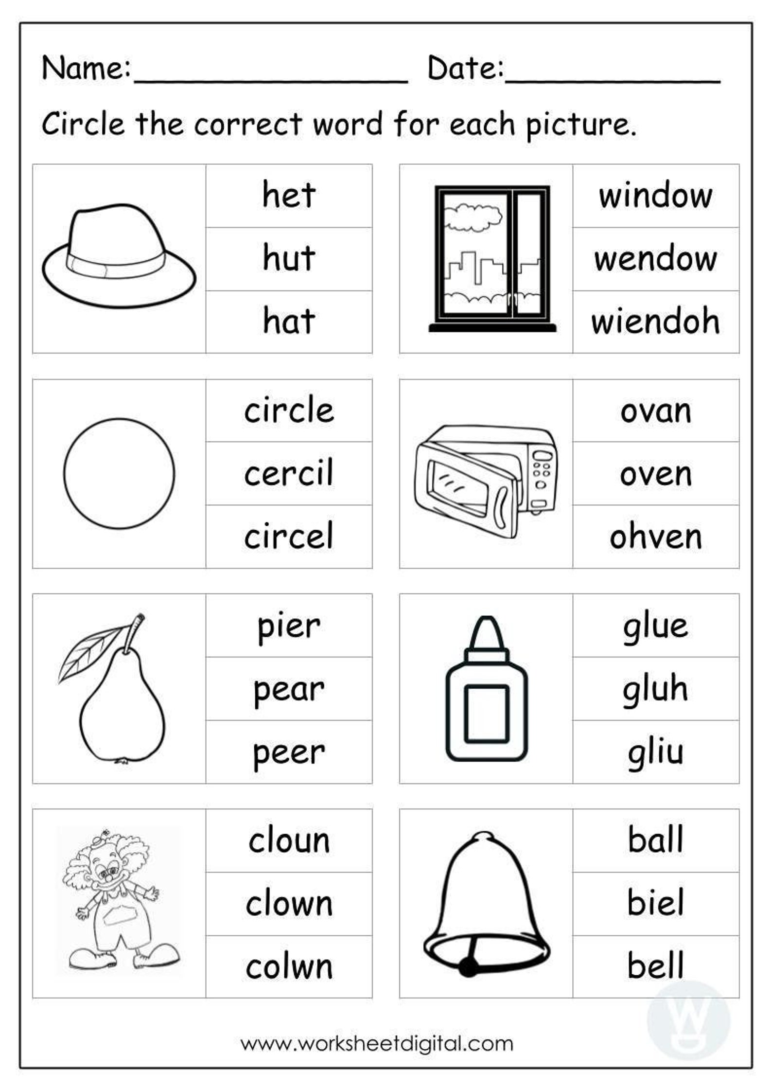 10 Printable Circle the Correct Word, Spelling for Kindergarten ...