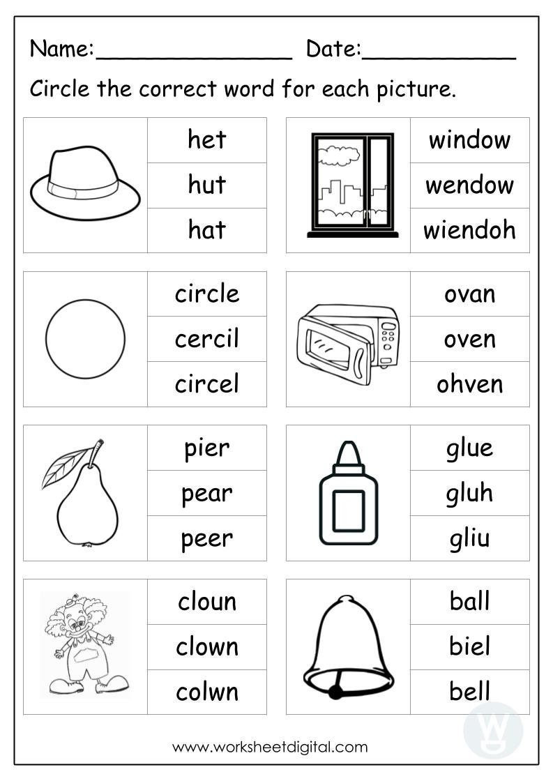 10 Printable Circle the Correct Word, Spelling for Kindergarten ...
