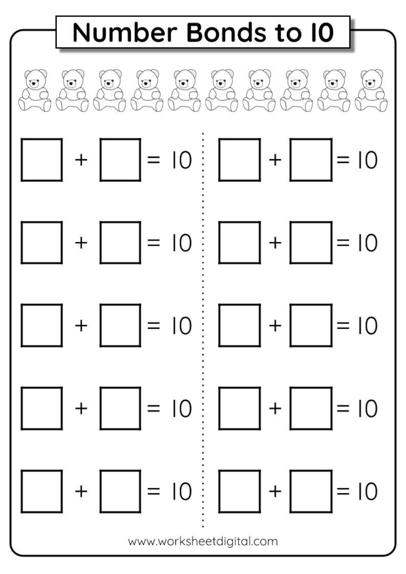 Number Bonds to 10 Worksheets: Kindergarten Homeschool Activity (PDF ...