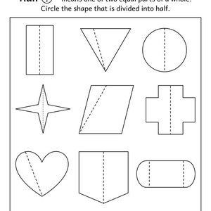 Printable Fractions Worksheet: Divide Shapes in Half (PDF) - Etsy