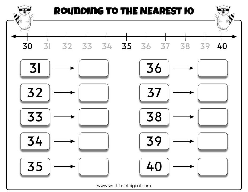Rounding to Nearest 10 Math Worksheet: Grades 1-3 (PDF) - Etsy