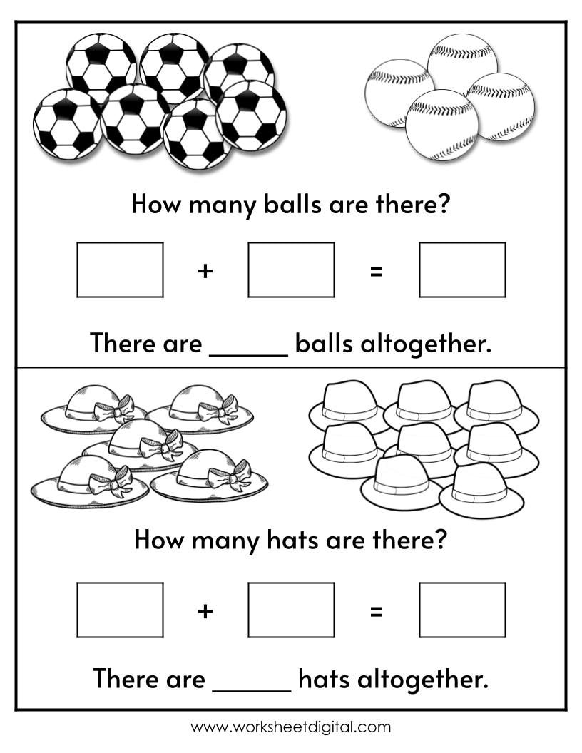 Kindergarten First Grade Math Worksheets Addition Word Problems ...
