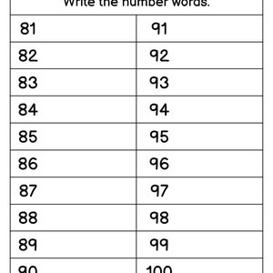 Number Words 1-100 Worksheet: Homeschool Printable (PDF) - Etsy