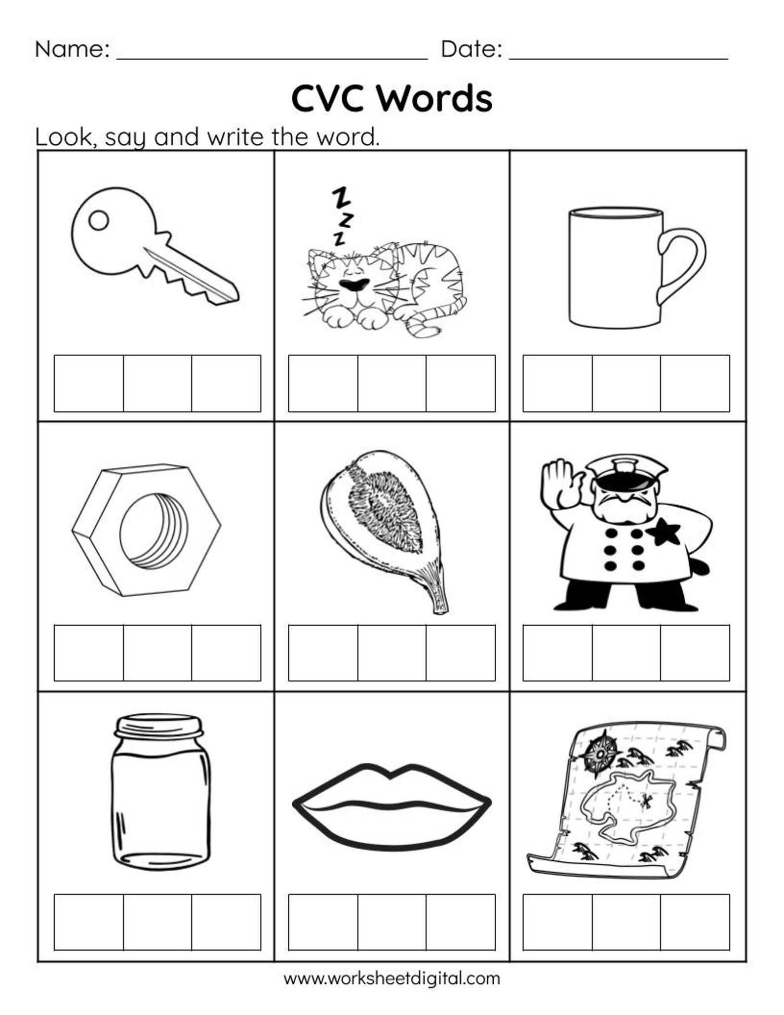CVC Words, Say and Write the CVC Words, Phonics Worksheets ...