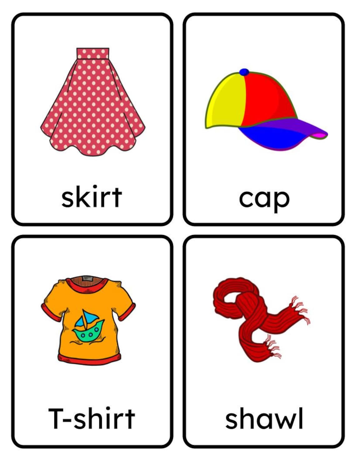 Clothing Flashcards: Learning Cards for Kids (digital Download) - Etsy