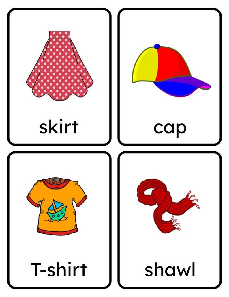Clothing Flashcards: Learning Cards for Kids (digital Download) - Etsy