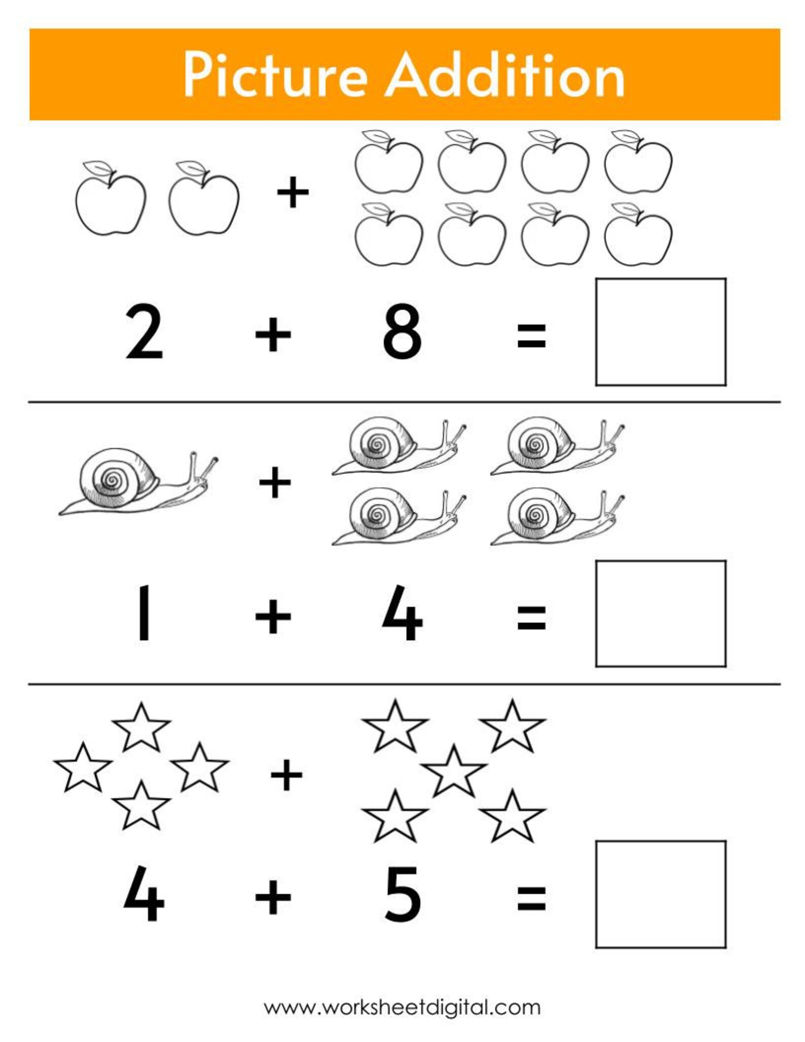 Kindergarten Addition Worksheets, Picture Addition to 10, Printable for ...