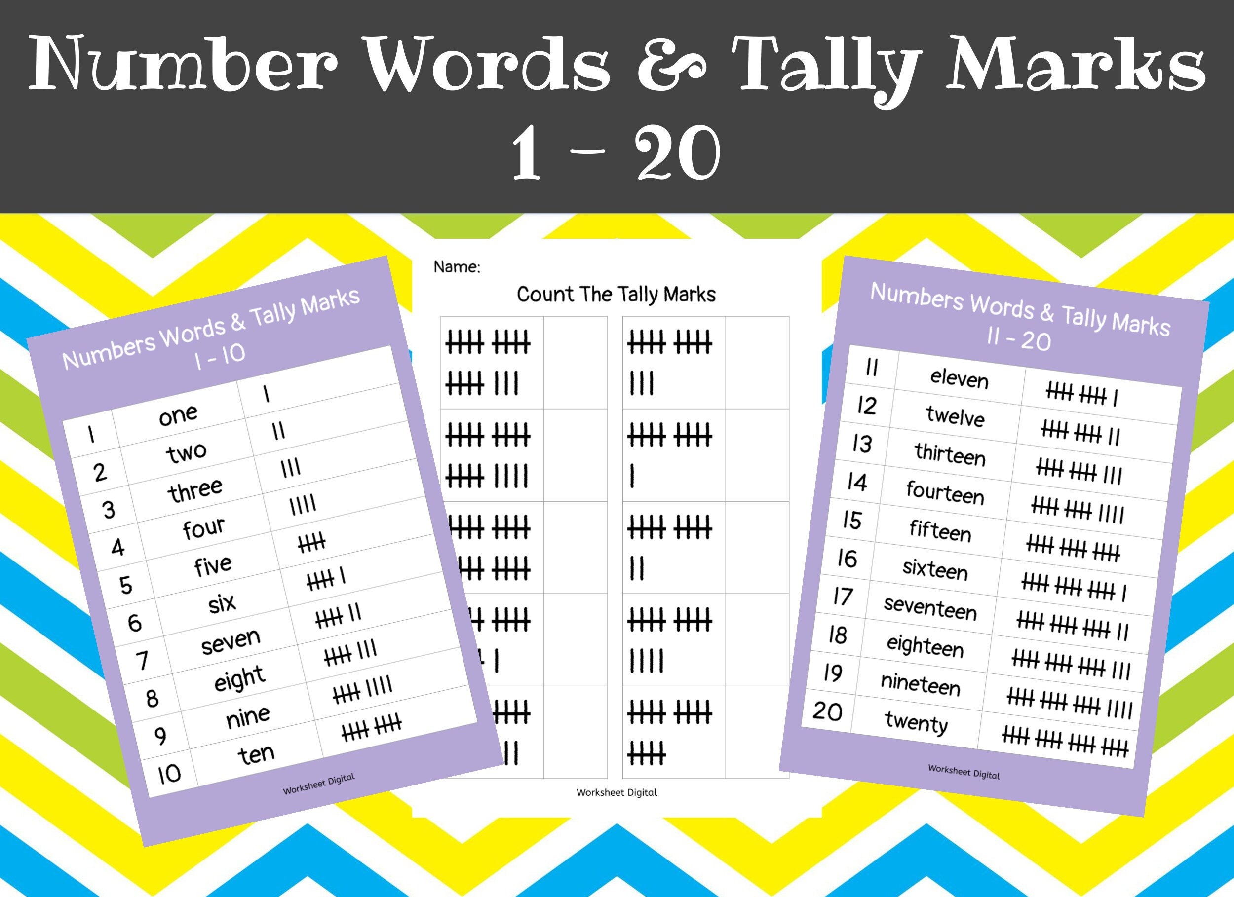 Numbers 1 20 Number Words and Tally Marks Printable - Etsy Canada