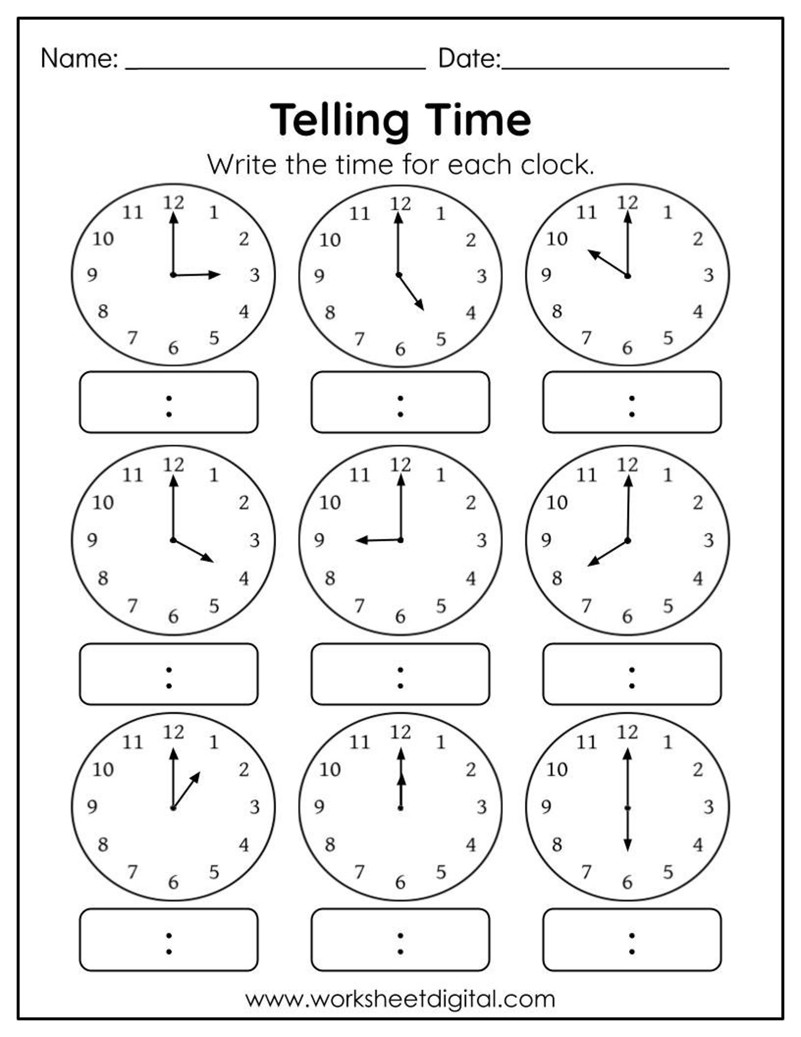 16 Telling Time to the Hour Worksheet, Kindergarten, First Grade ...