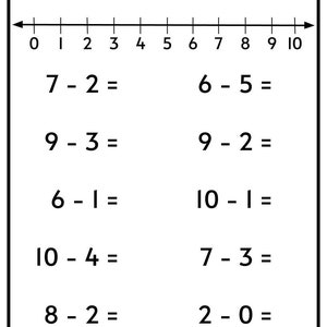 Subtraction Worksheets: Numbers 1-10 With Number Line (PDF) - Etsy
