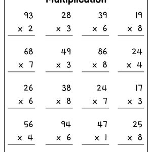 Printable Multiplication Worksheets: 2 Digit X 1 Digit (PDF) - Etsy