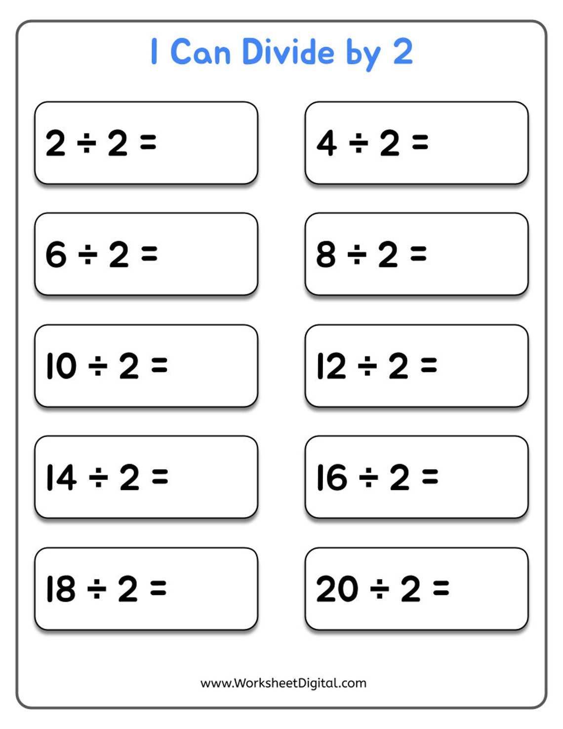 Divide By 2 Worksheet