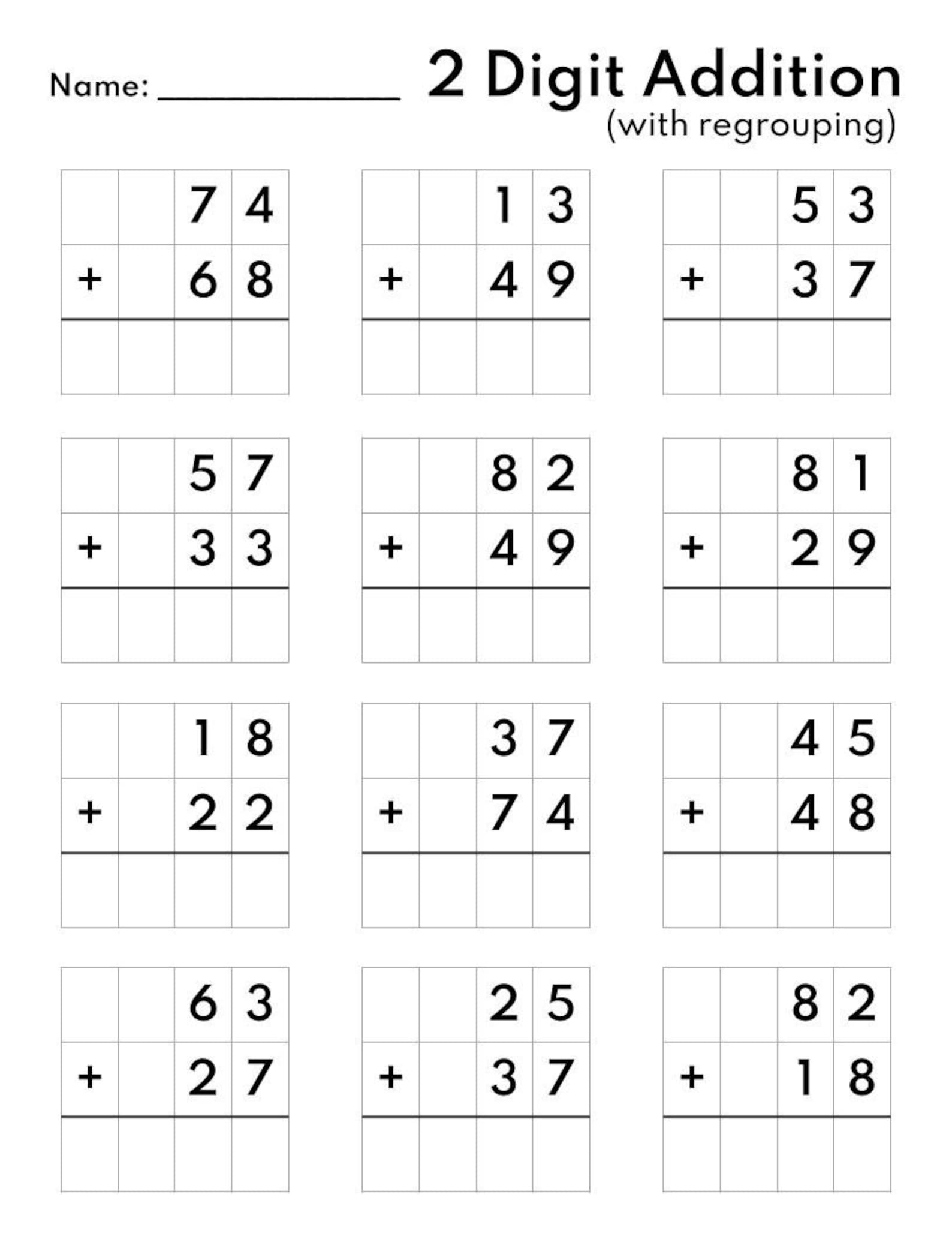 Two Digit Addition Worksheets: 1st-2nd Grade Math (printable PDF) - Etsy