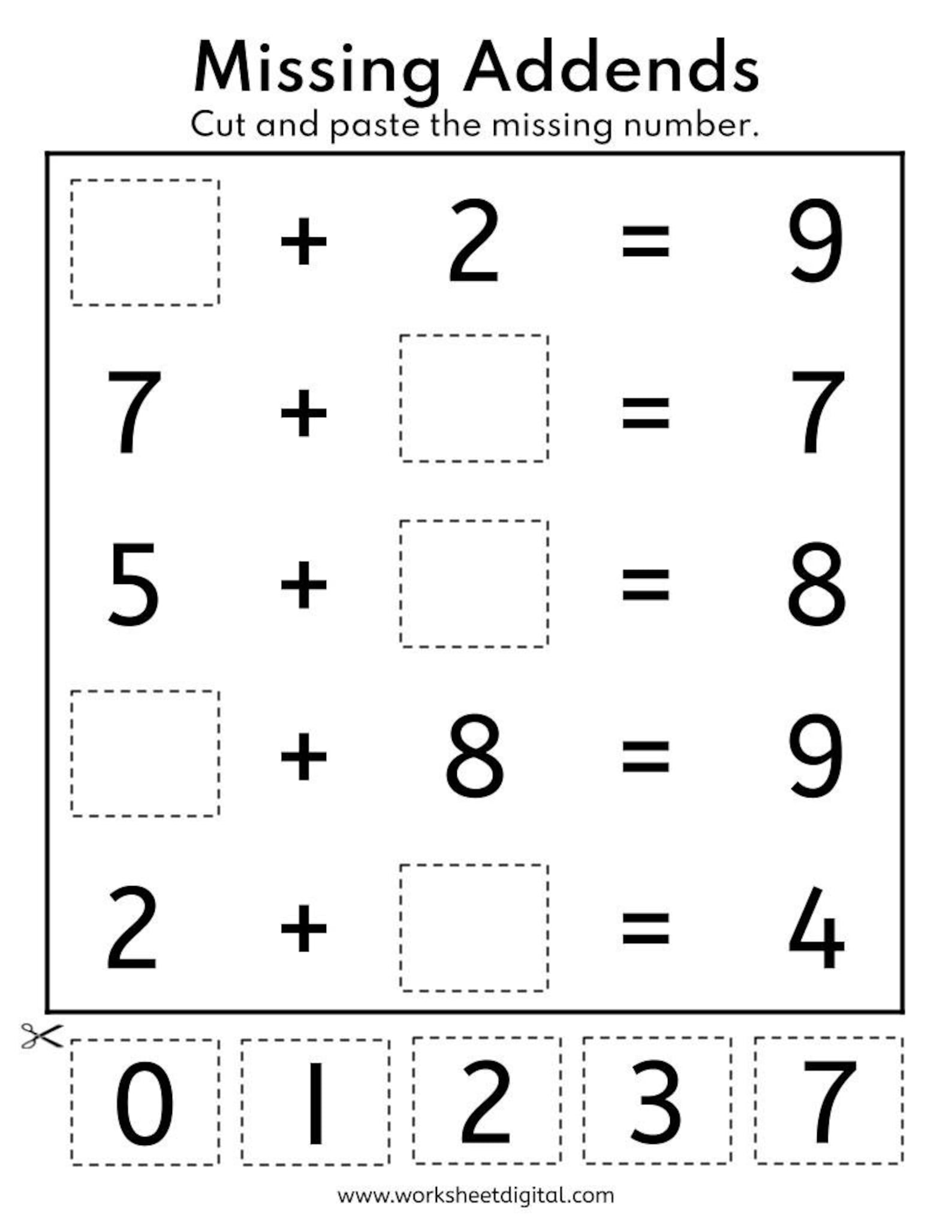Missing Addends Worksheets: Kindergarten-2nd Grade Math (PDF) - Etsy