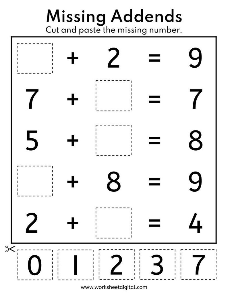 Missing Addends Worksheets: Kindergarten-2nd Grade Math (PDF) - Etsy