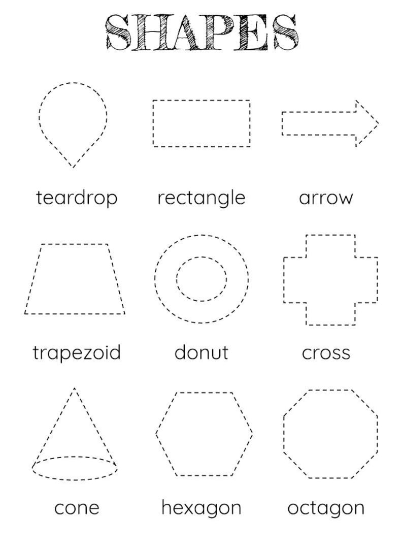 Shape Tracing Worksheet for Kindergarten, Preschool. Learn to Trace ...