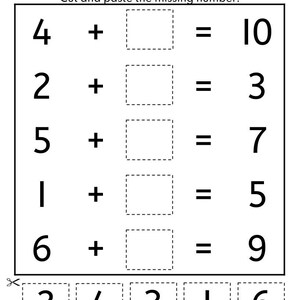 20 Printable Missing Addends Worksheets, Numbers 1-10 for Kindergarten ...