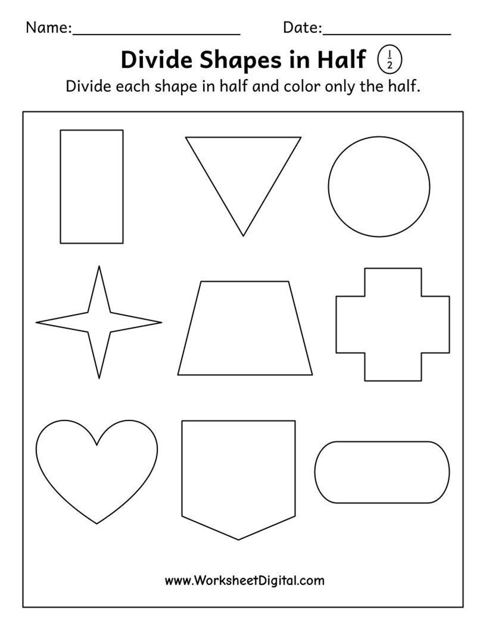 Printable Fractions Worksheet, Teaching Half to First Grade Back to ...