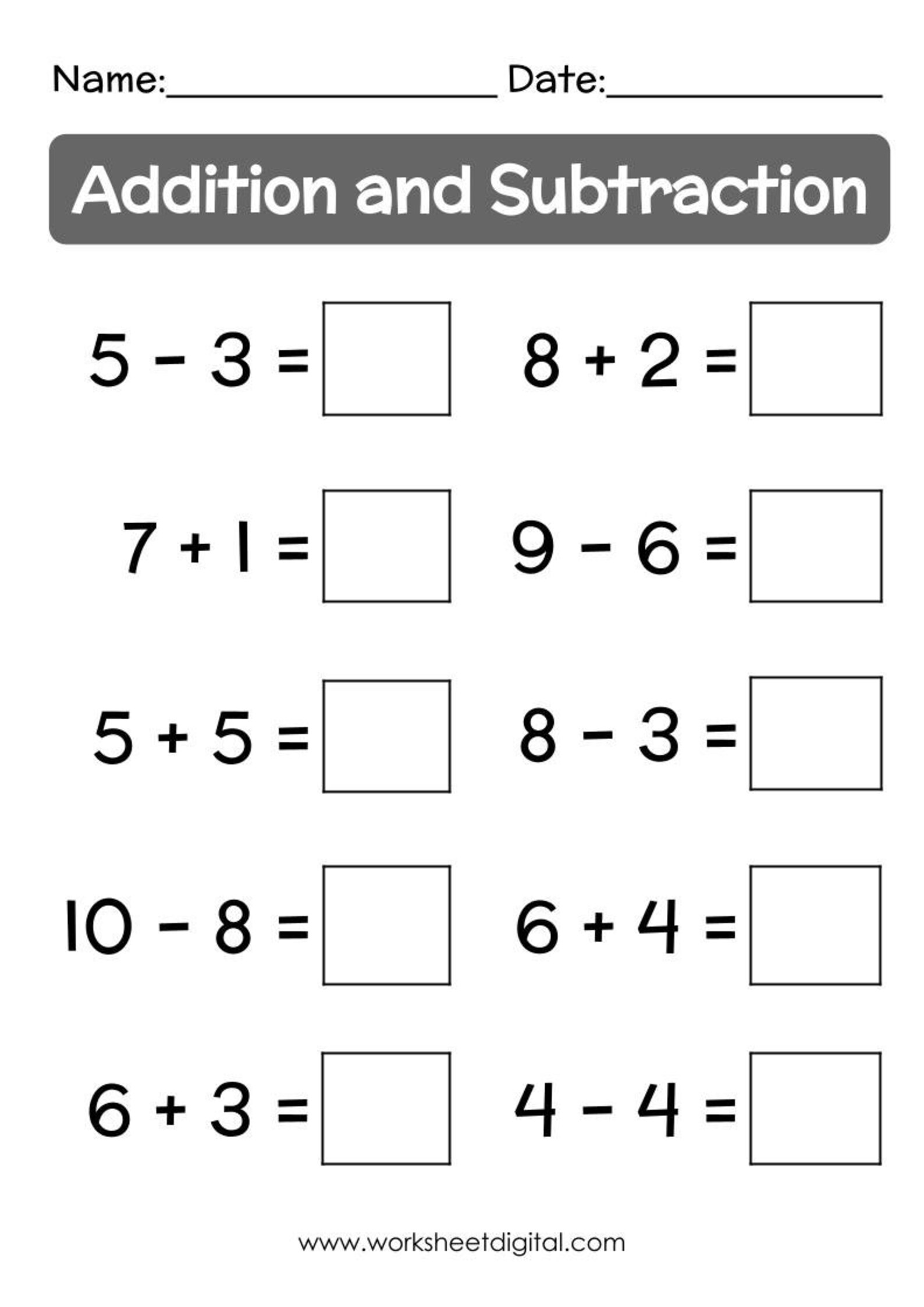 18 Printable Addition Subtraction up to 10 Worksheets, Printable for ...