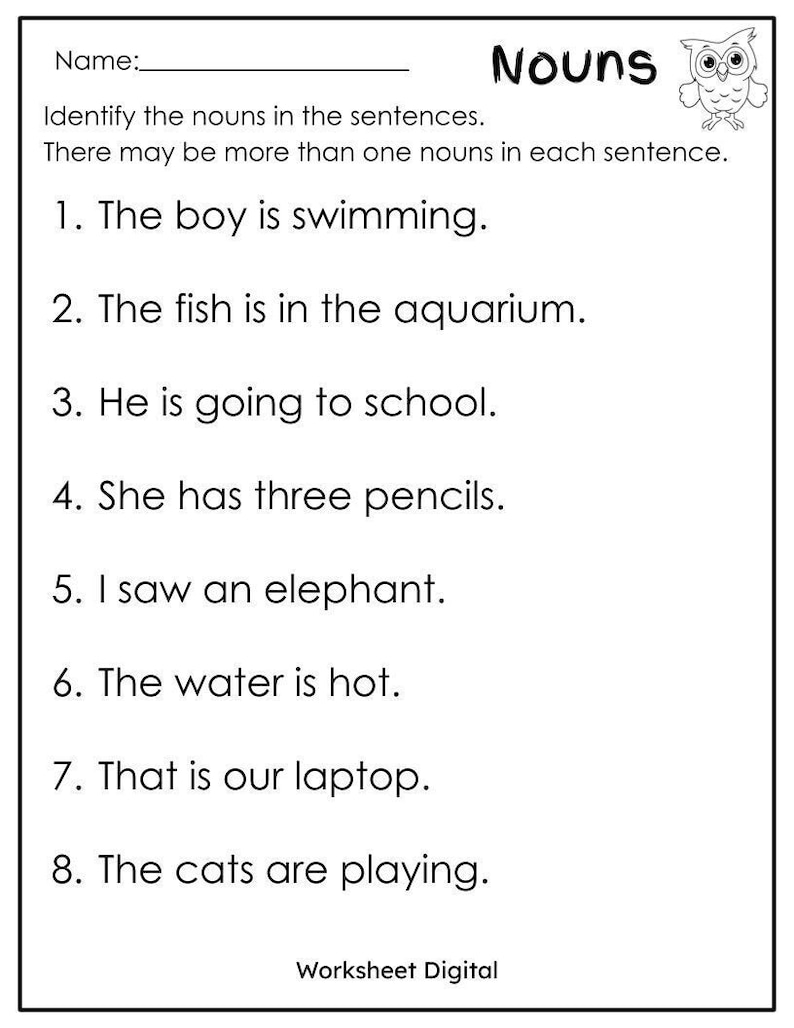 Nouns Worksheet: Grammar Practice for Grades 1-3 (PDF) - Etsy