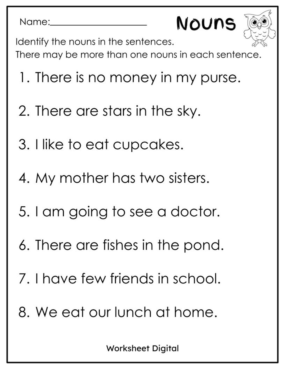 Nouns Worksheet: Grammar Practice for Grades 1-3 (PDF) - Etsy